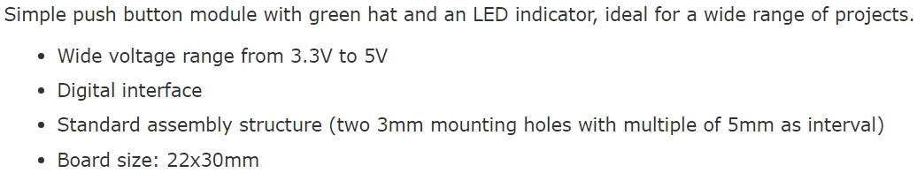 DFROBOT GREEN CAP PUSH BUTTON MODULE FOR ARDUINO - DFR0029-G מוצרי פיתוח לאלקטרוניקה